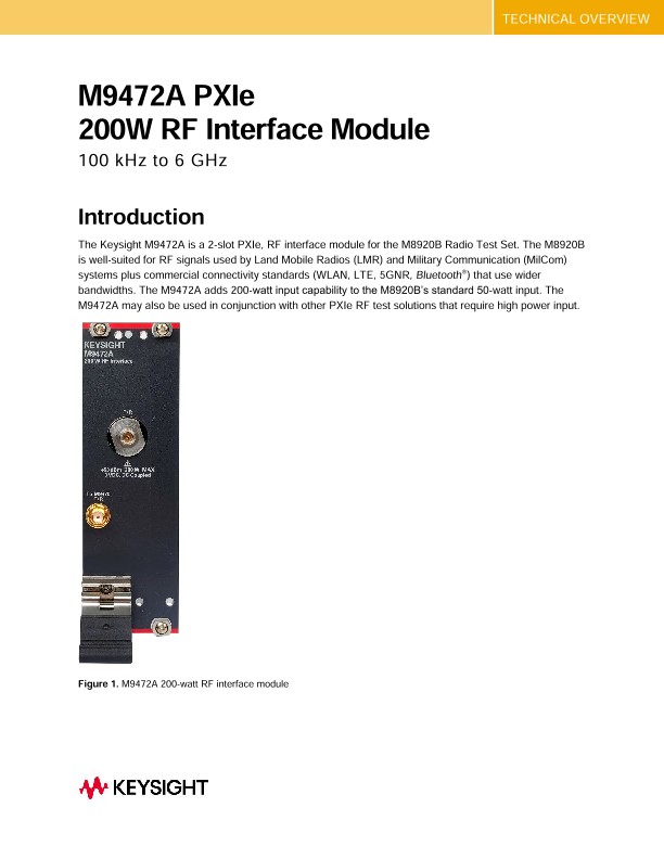 M9472A PXIe 200W RF Interface Module PDF Asset Page | Keysight